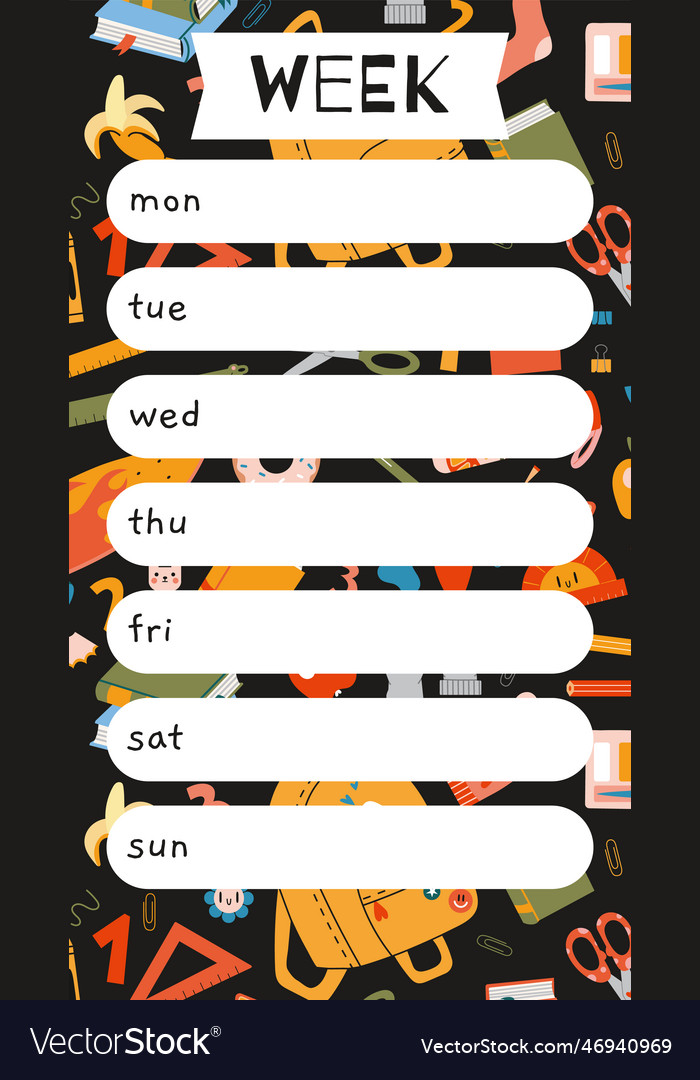 Cute Weekly Planner Template With School Vector Image