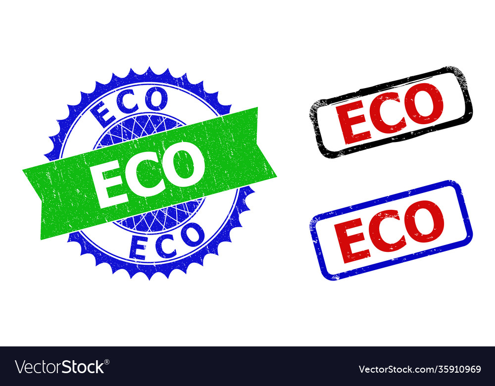 Eco rosette and rectangle bicolor stamp seals Vector Image