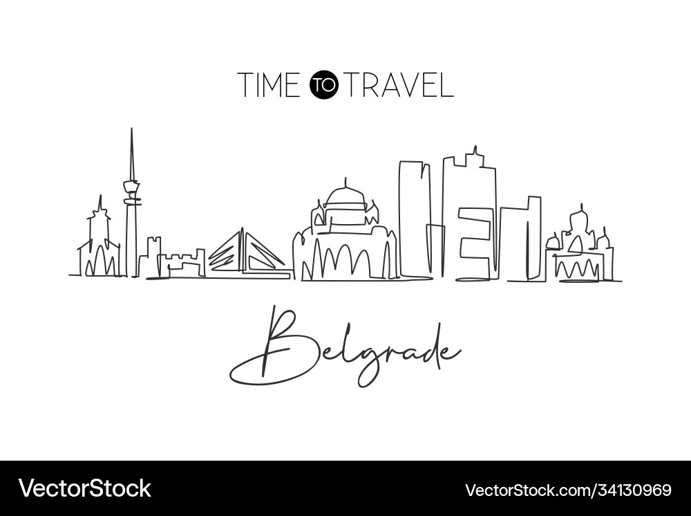One single line drawing belgrade city skyline Vector Image