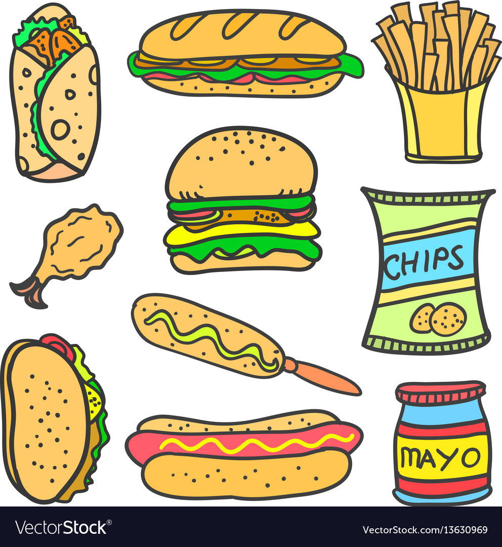 Set food various doodles Royalty Free Vector Image Set food various doodles Royalty Free Vector Image