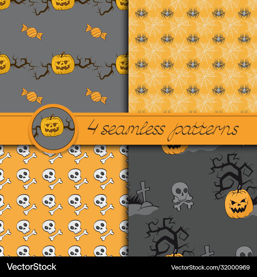 Set four halloween seamless patterns Royalty Free Vector