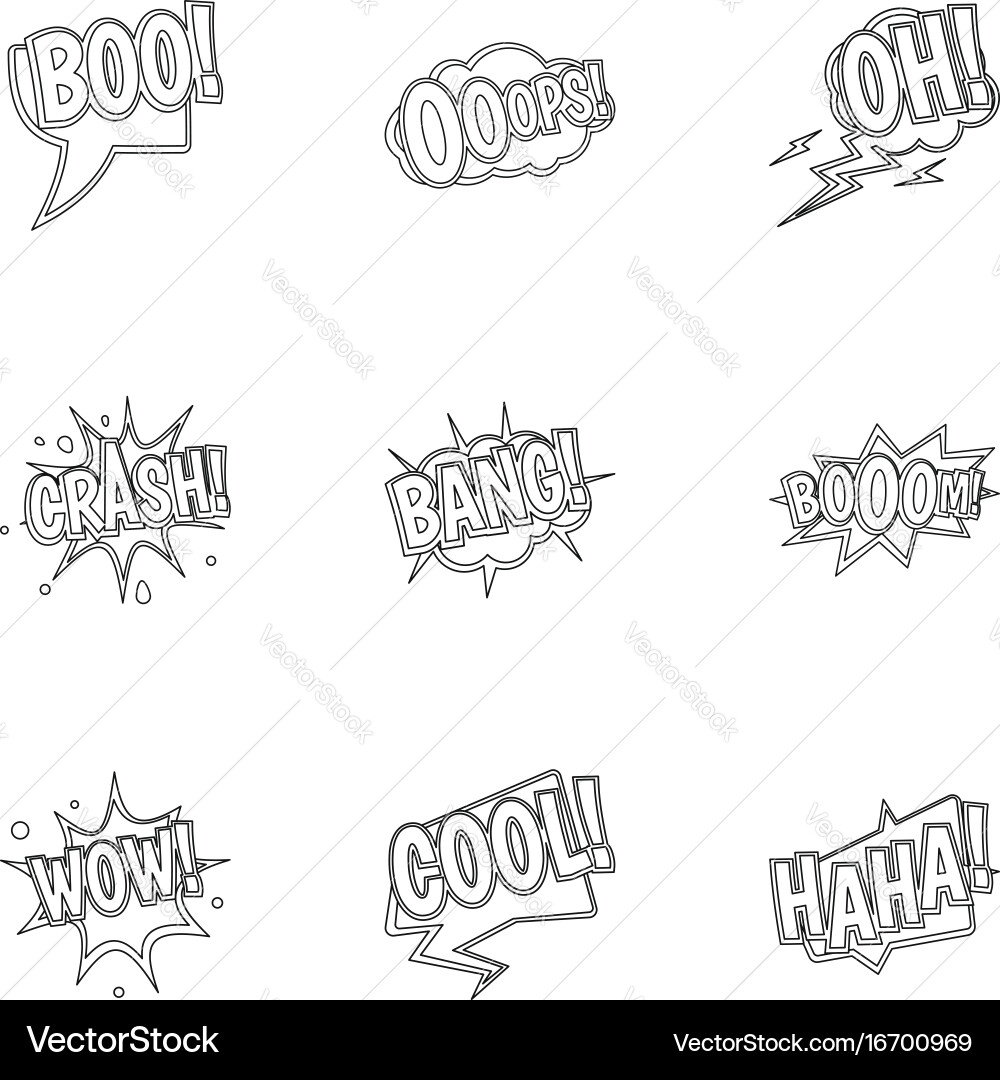 Trendy text icons set outline style Royalty Free Vector