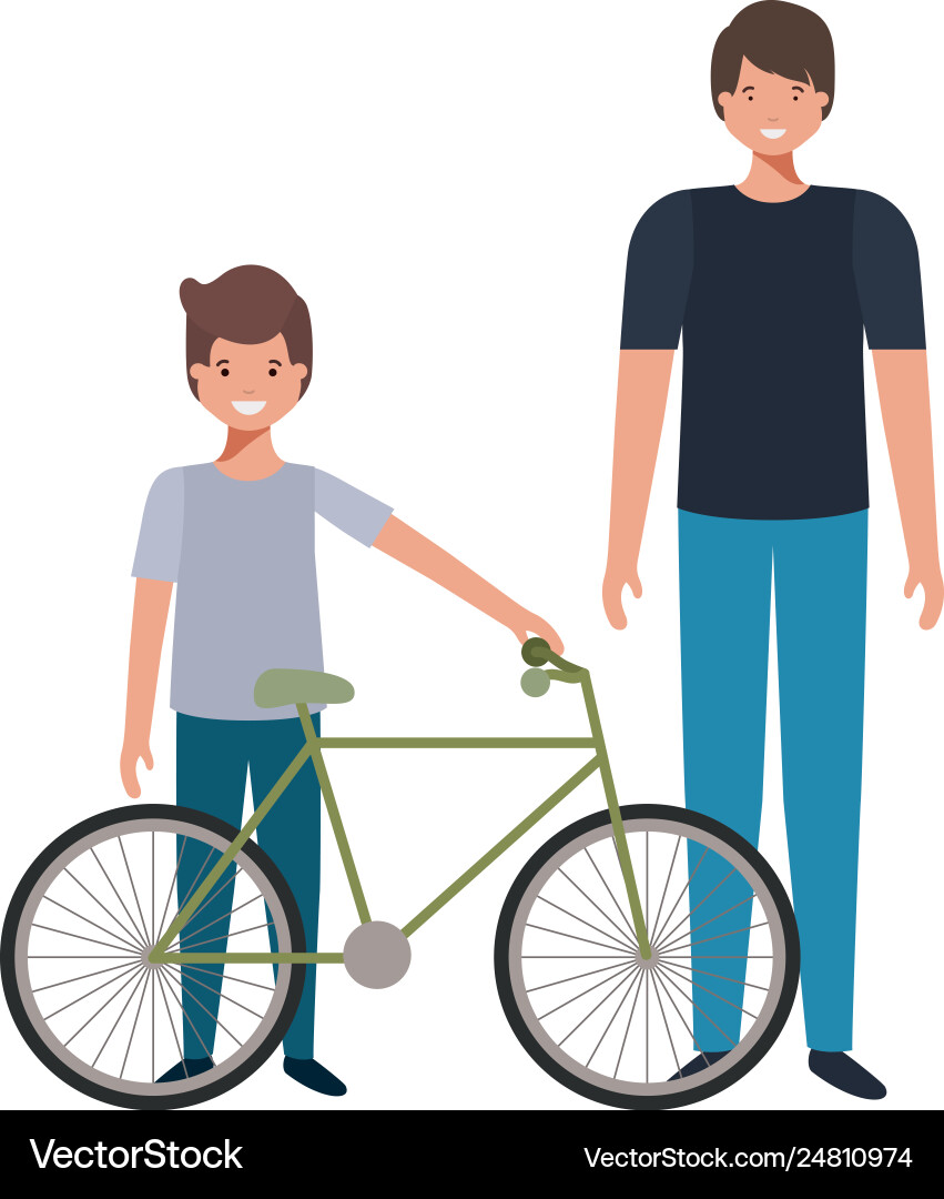 Father and son with bicycle avatar character Vector Image