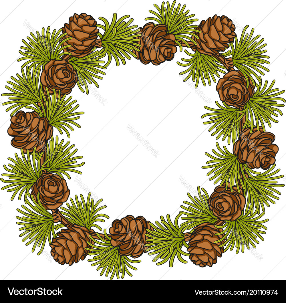 Frame made of branches and cones larch Royalty Free Vector