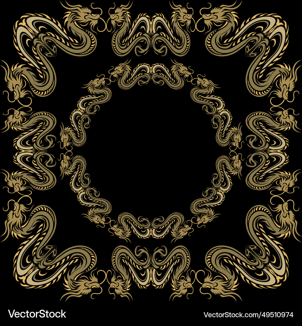 Gold chinese dragons frames borders space Vector Image