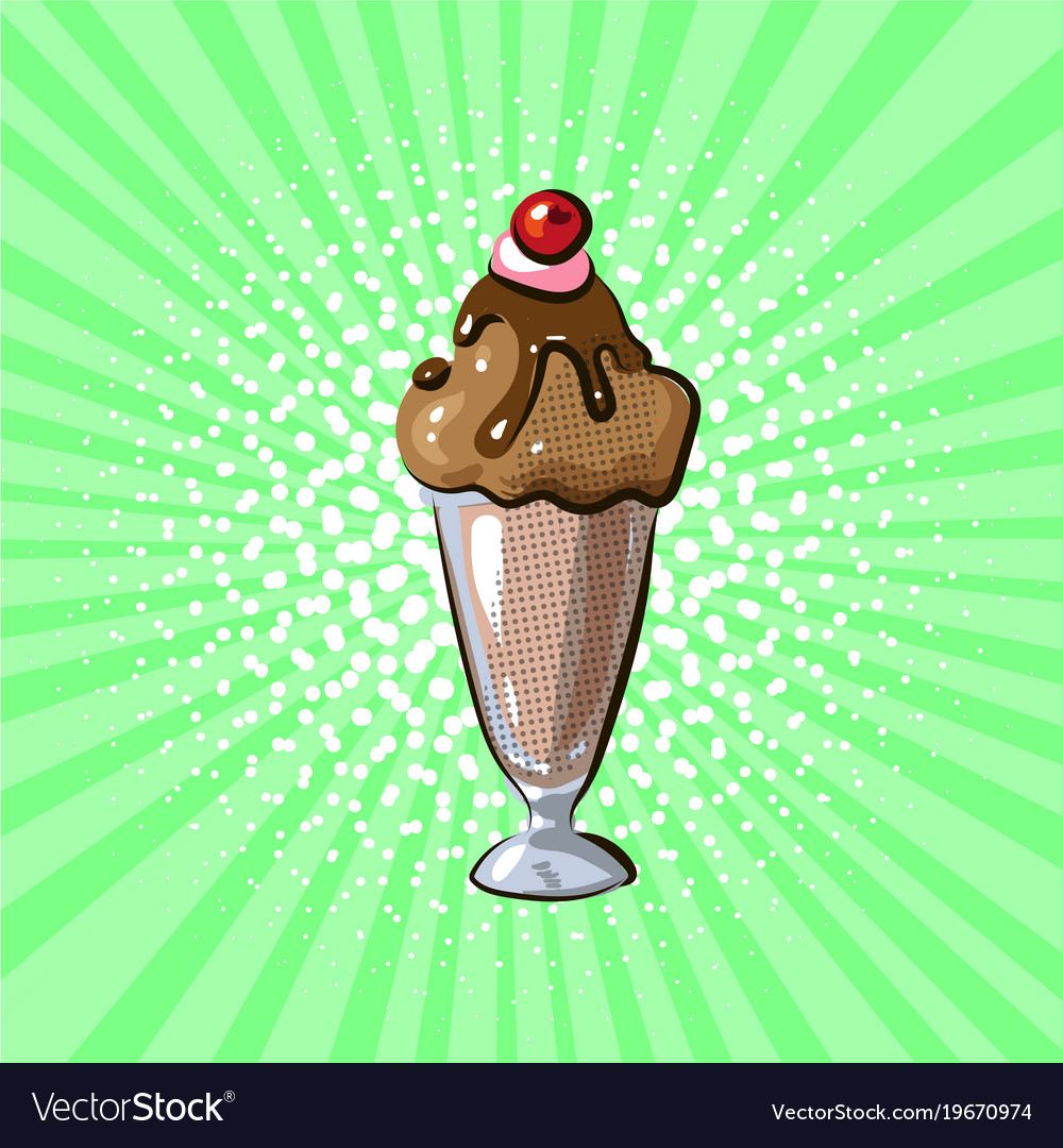 Ice cream in glass chocolate flavour pop art hand Vector Image