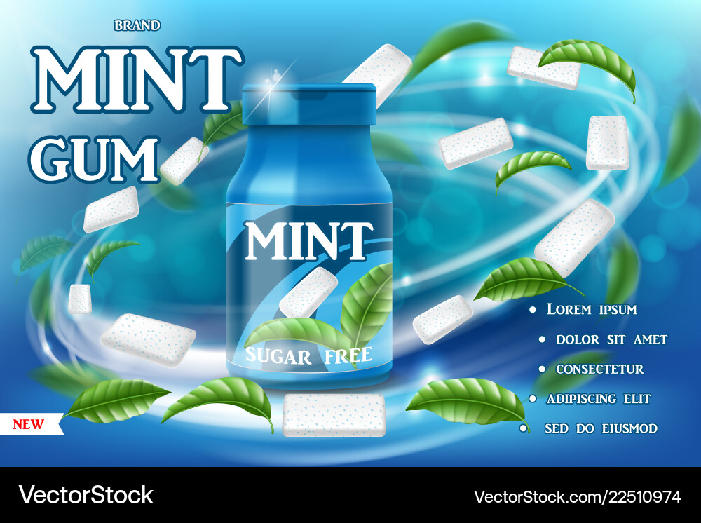 Realistic mint gum poster ads gum packaging with Vector Image