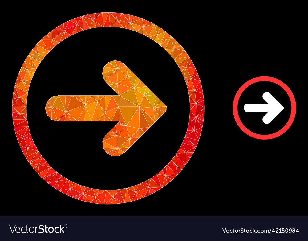 Lowpoly right pointer icon with flame Royalty Free Vector