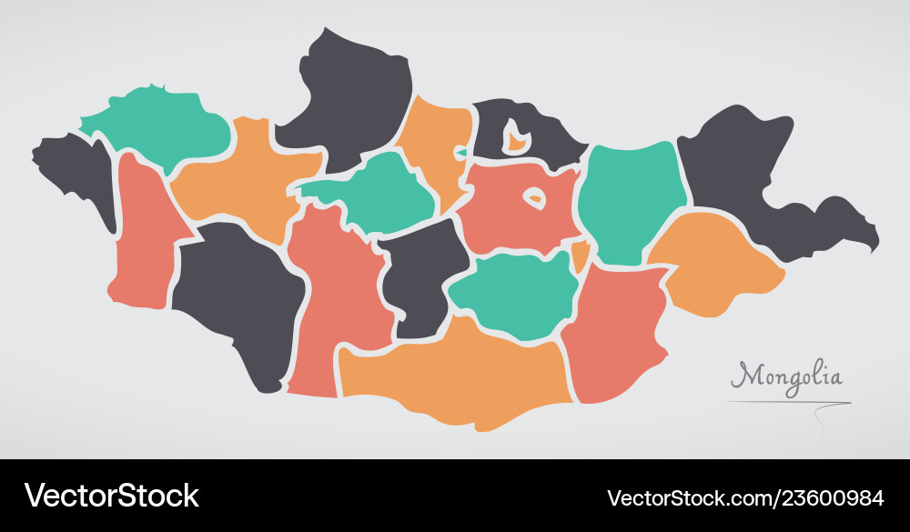 Mongolia map with states and modern round shapes Vector Image