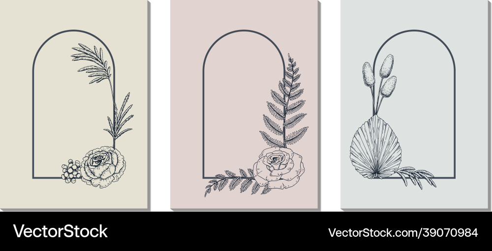 Set of hand drawn botany frames with hand drawn Vector Image