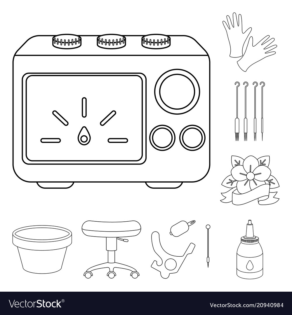 Tattoo Drawing On The Body Outline Icons In Set Vector Image