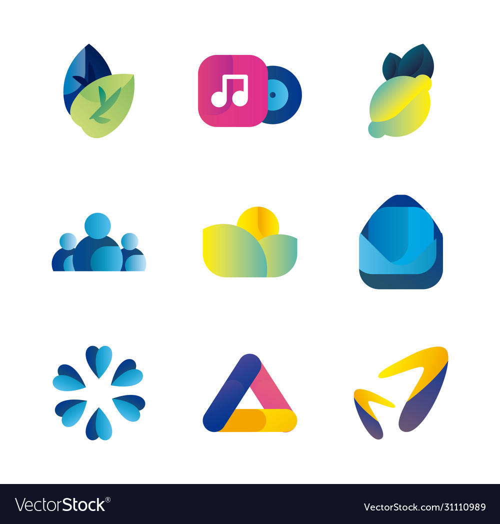 Abstract shapes gradient style icon set Royalty Free Vector Abstract shapes gradient style icon set Royalty Free Vector