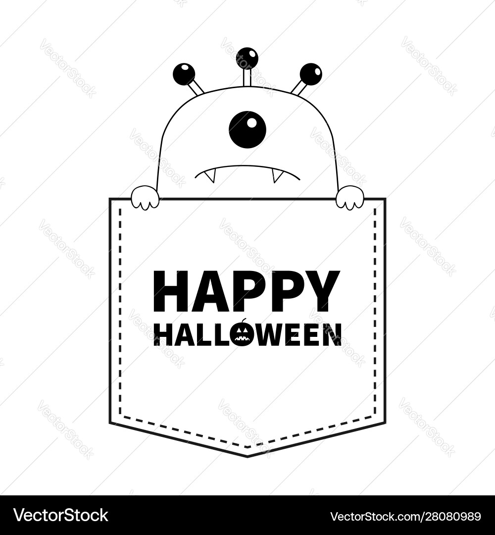 Happy halloween black line contour monster Vector Image