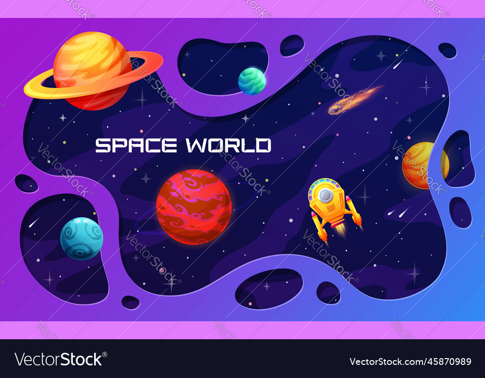 Paper cut space landscape and cartoon spacecraft Vector Image Paper cut space landscape and cartoon spacecraft Vector Image