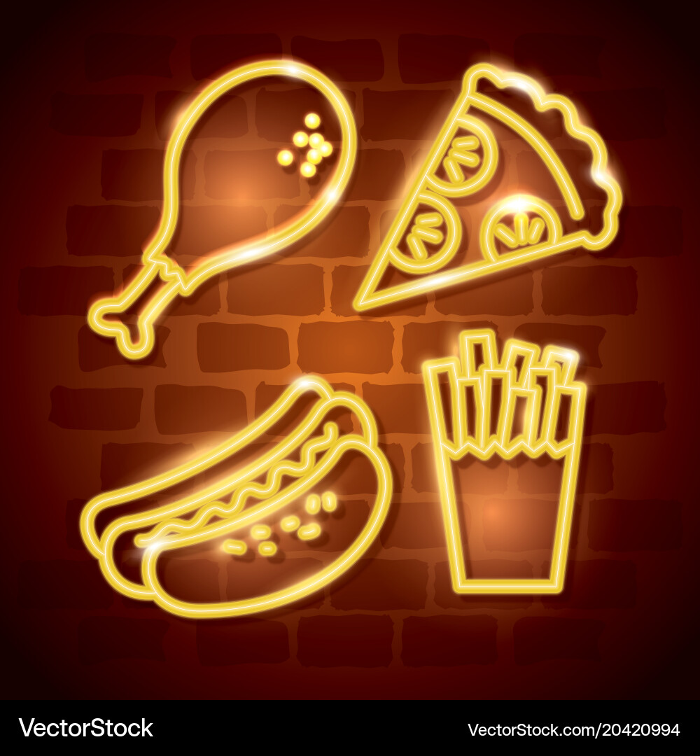 Fast food neon label Royalty Free Vector Image