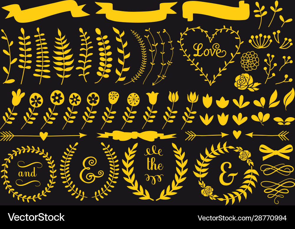 Gold floral elements set Royalty Free Vector Image