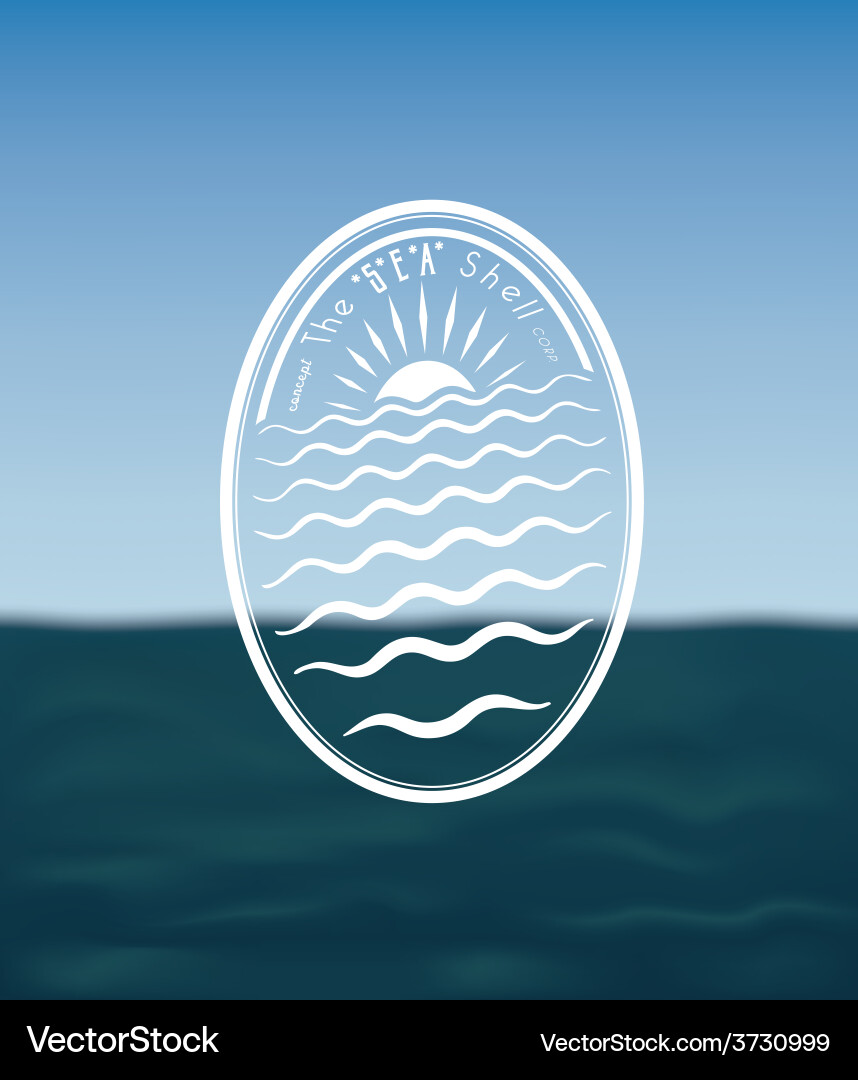 Vintage emblem on seascape Royalty Free Vector Image