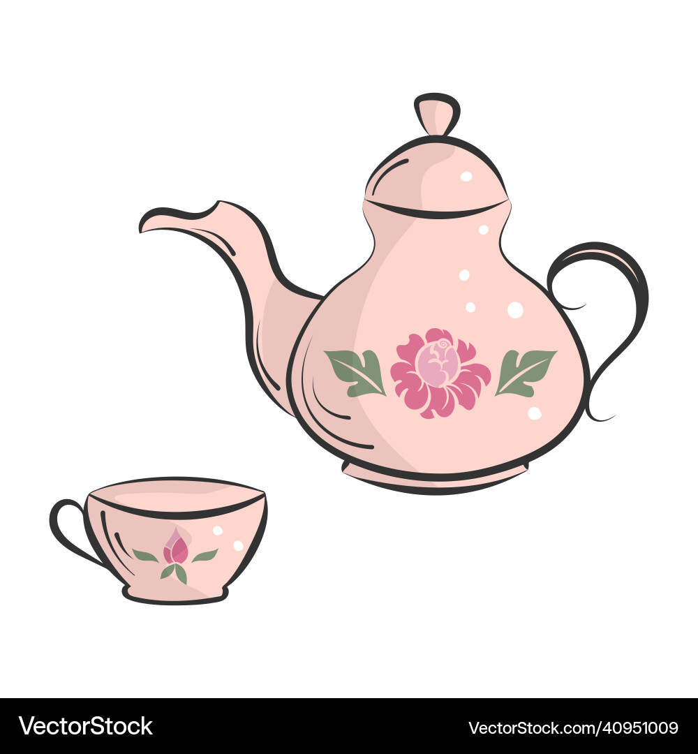 Tea time isolated elements pot cup Royalty Free Vector Image