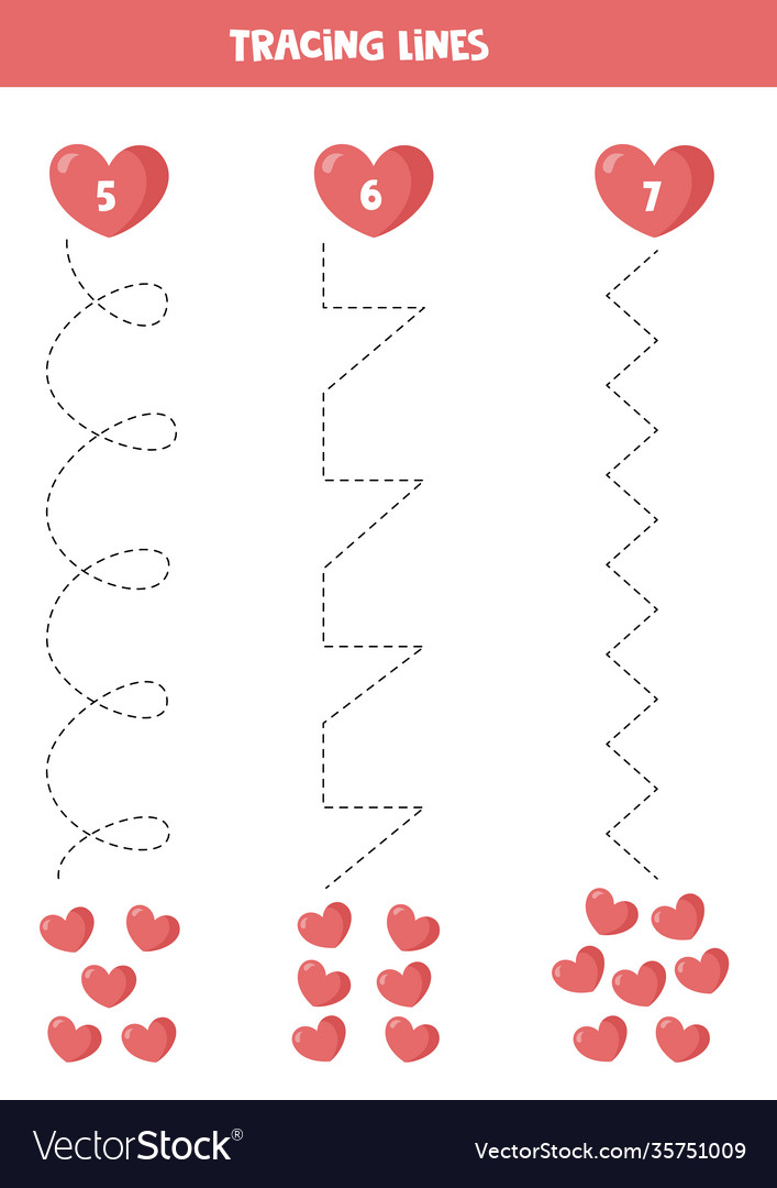 Trace lines and count number hearts Royalty Free Vector