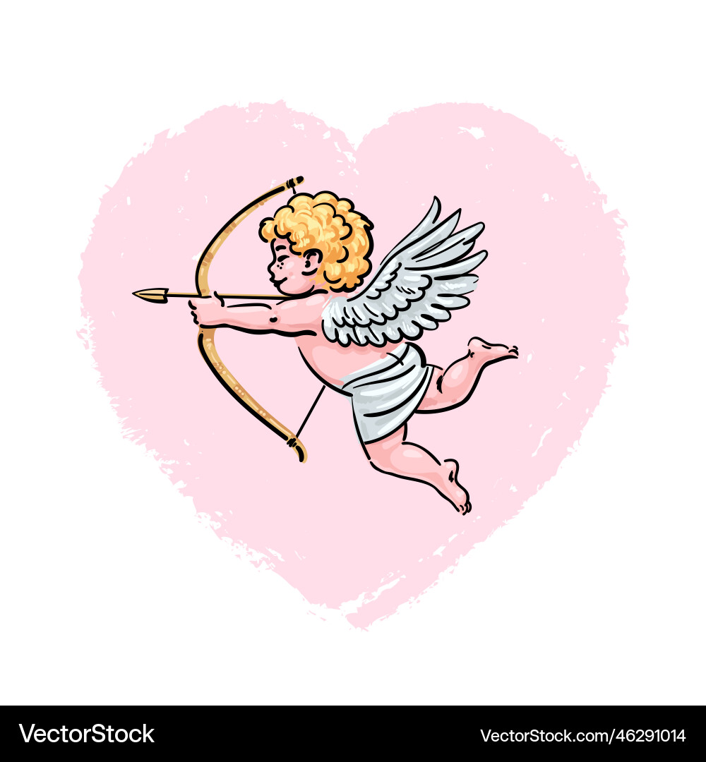 Cupid aiming a bow and arrow isolated on pink Vector Image