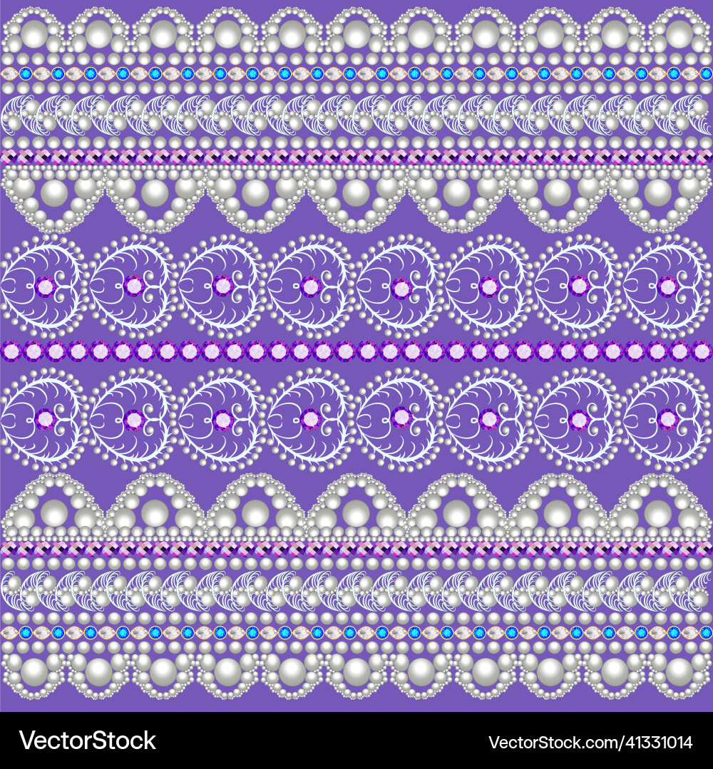 Set with lace ornaments with pearls seamless Vector Image