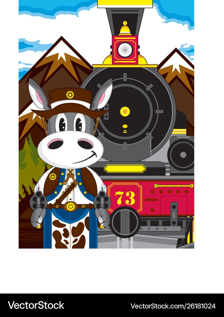 Donkey cowboy sheriff and train Royalty Free Vector Image