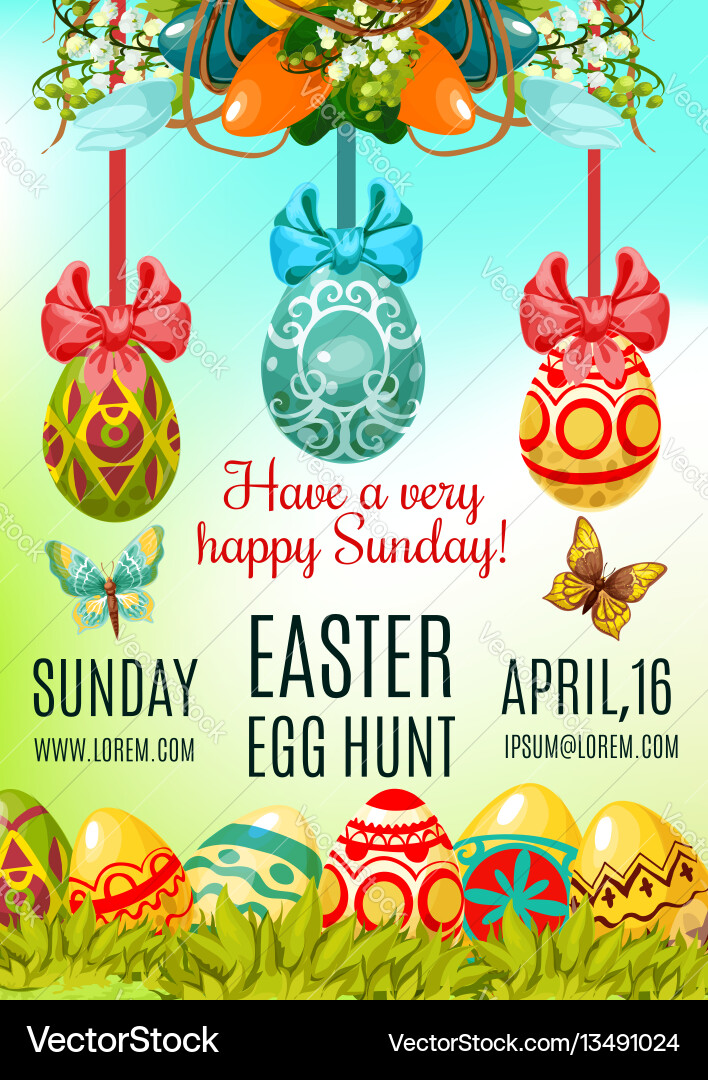 Easter egg hunt and holy sunday poster template Vector Image