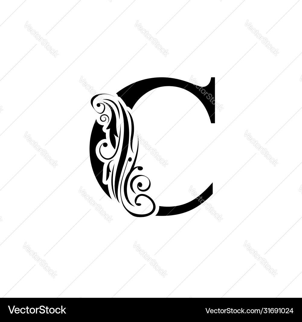 Letter c vintage black flower ornament initial Vector Image