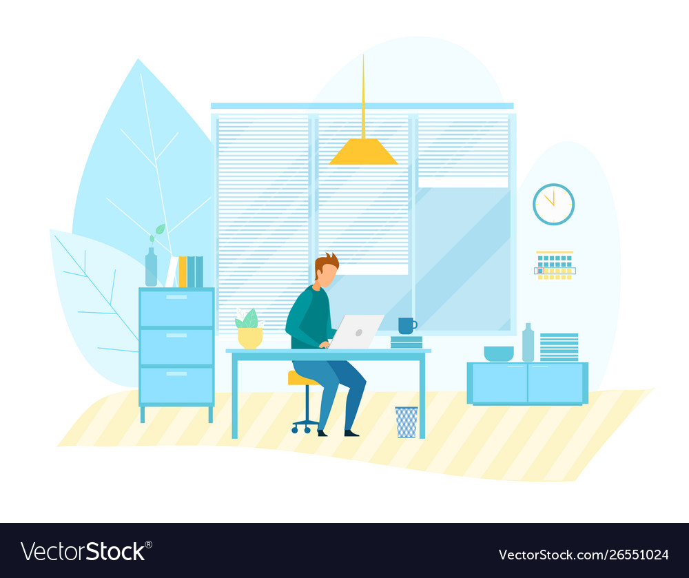 Man working on computer in modern tech office Vector Image