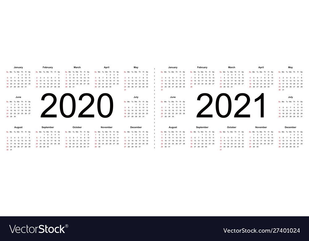 Simple calendar layout for 2020 and 2021 years Vector Image