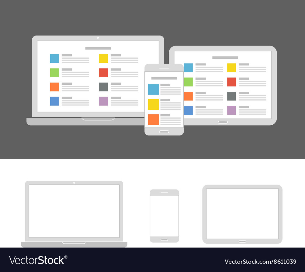 Different modern devices with same content flat Vector Image