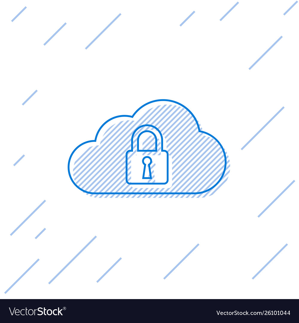 Blue cloud computing lock line icon isolated Vector Image