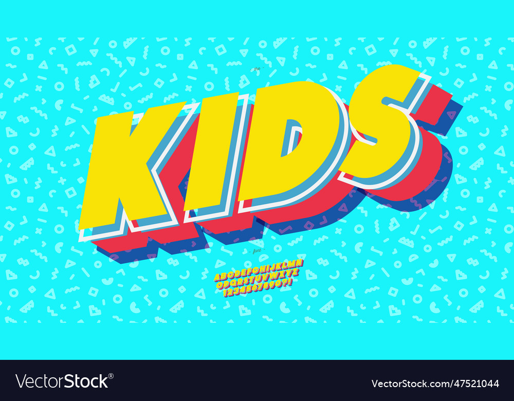 Kids font 3d bold typography Royalty Free Vector Image Kids font 3d bold typography Royalty Free Vector Image