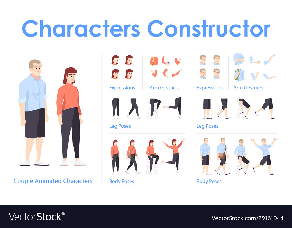 Young Couple Front View Animated Flat Characters Vector Image