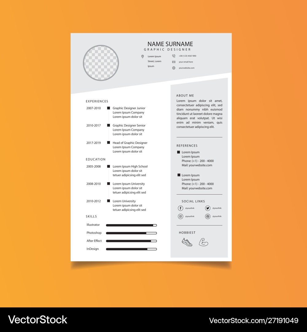 Professional resume design template minimalist Vector Image