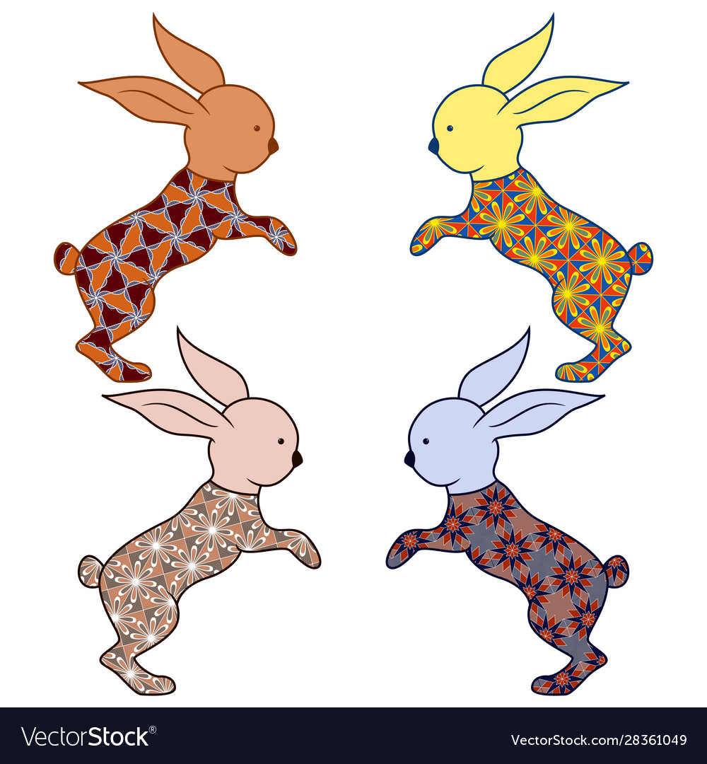 Set four easter rabbit Royalty Free Vector Image