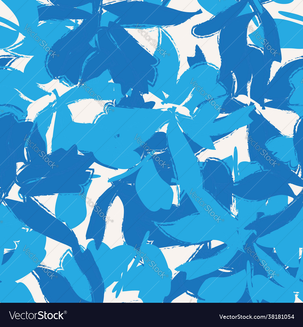 Blue floral brush strokes seamless pattern Vector Image