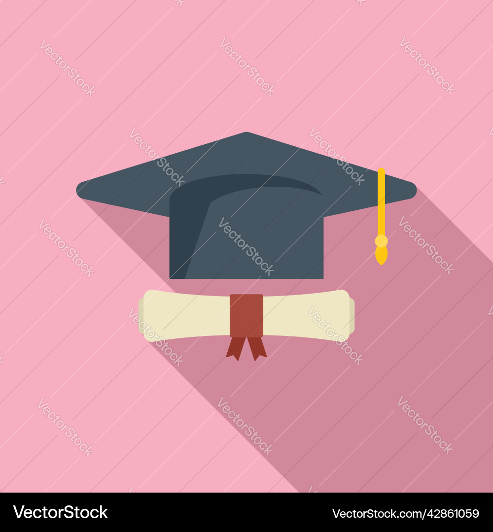 Degree cap icon flat school diploma Royalty Free Vector