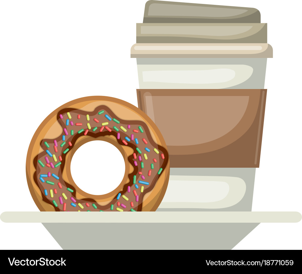 Disposable coffee cup and donut chocolate glazed Vector Image