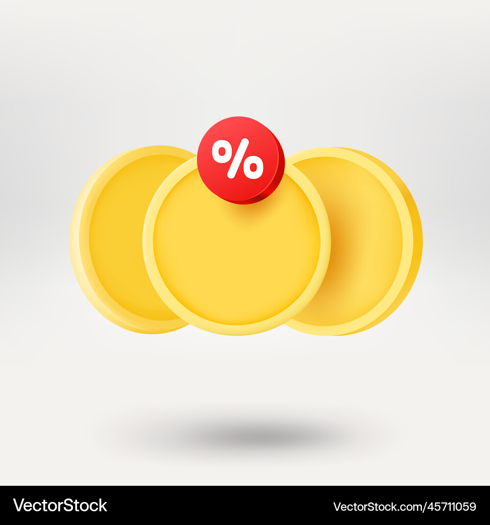 Stack of coins with a discountt label 3d icon Vector Image