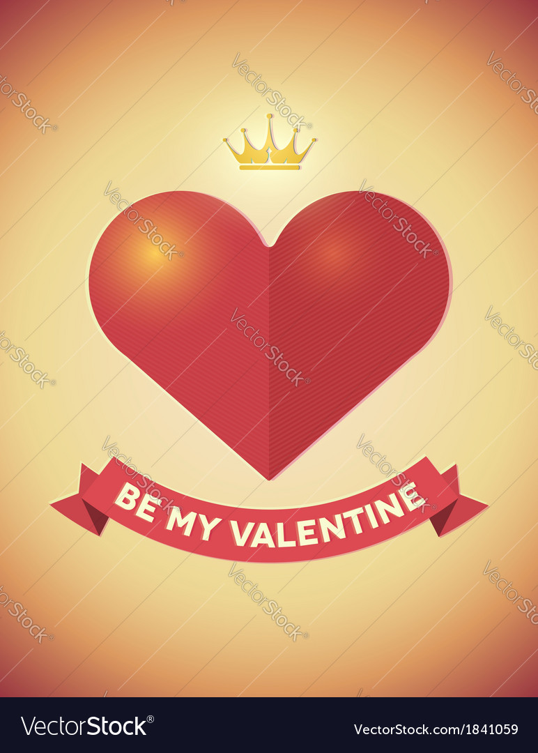 Vintage valentines day card with heart crown Vector Image