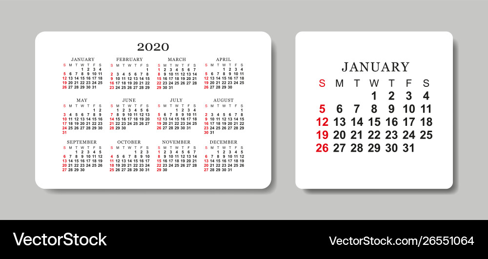 Calendar 2020 design template Royalty Free Vector Image