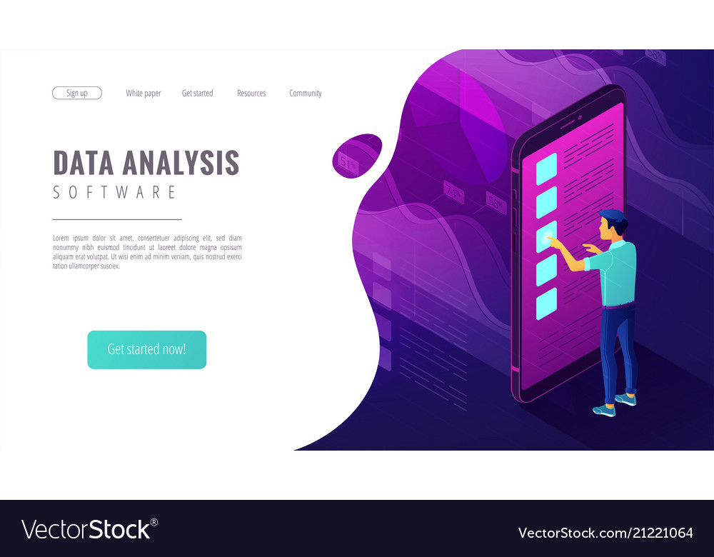 Isometric big data analysis landing page concept Vector Image