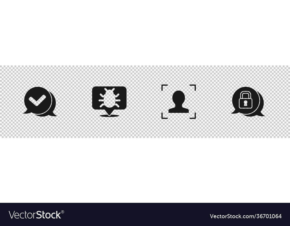 Set Check Mark In Speech Bubble System Bug Face Vector Image