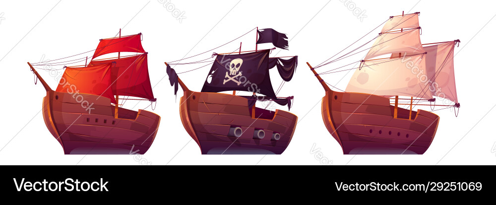 Sail boats with white red and black sails Vector Image