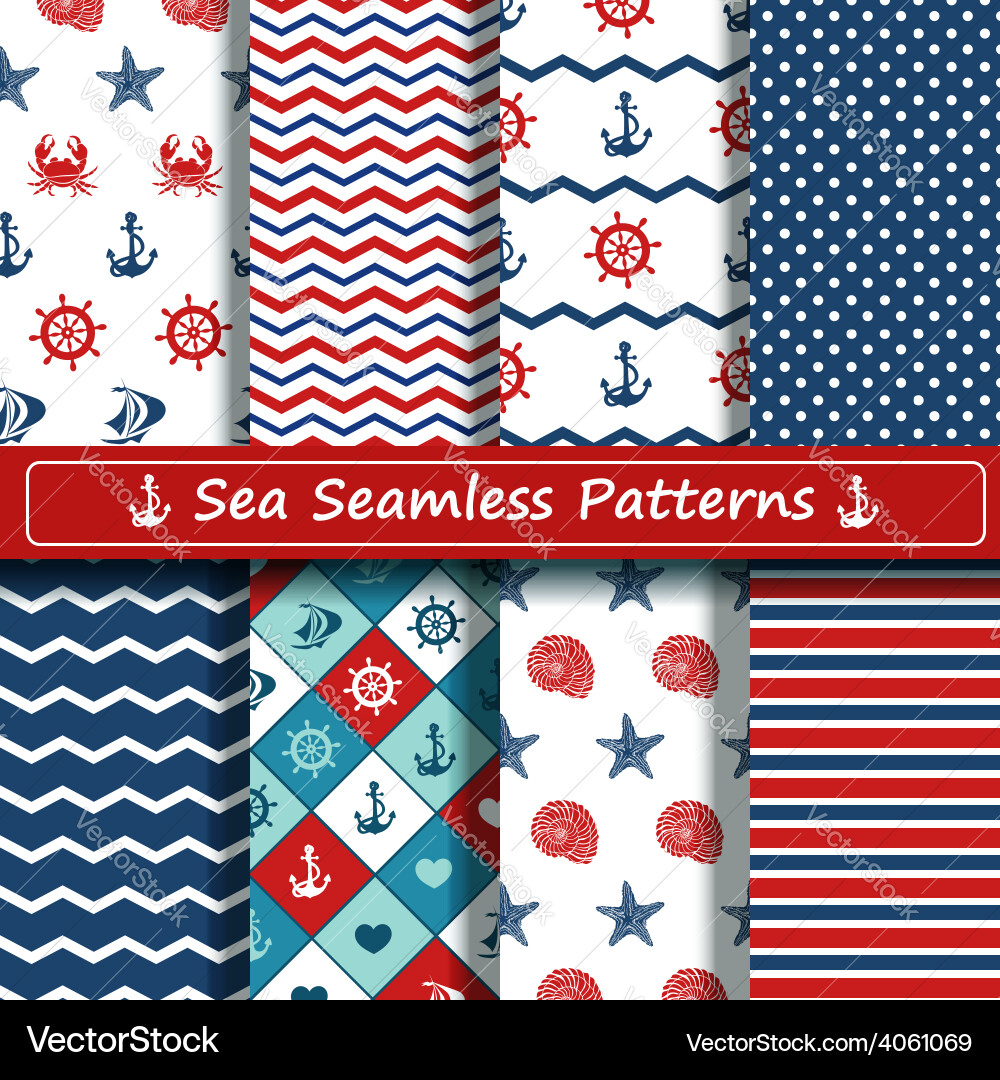 Set sea seamless patterns Royalty Free Vector Image