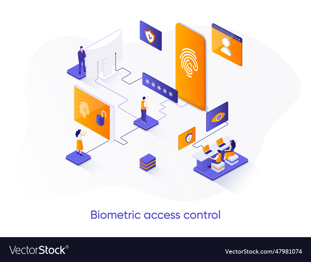 Biometric Access Control Isometric Web Banner Vector Image