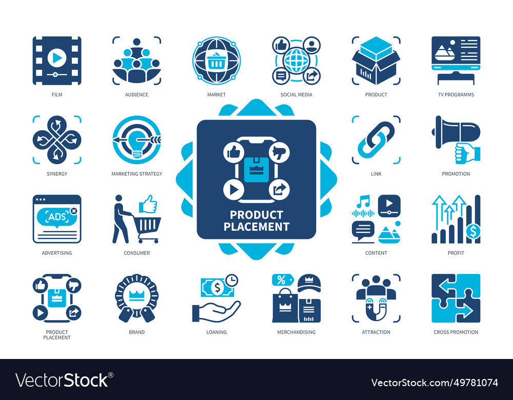 Product placement solid icon set Royalty Free Vector Image