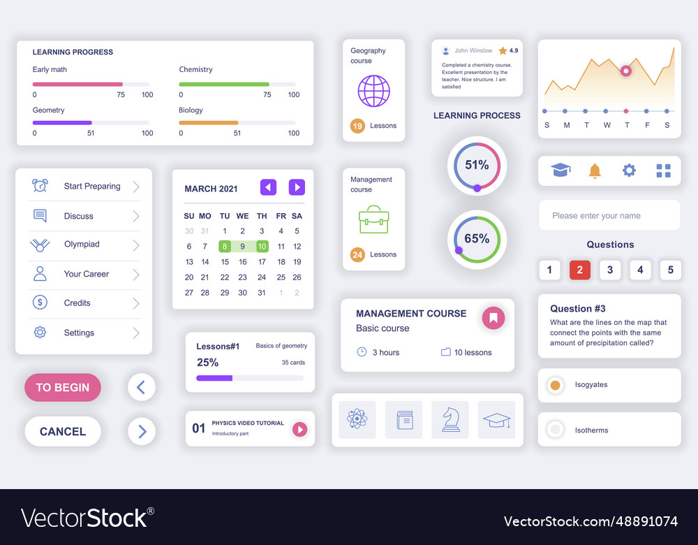 User Interface Elements Set For Education Mobile Vector Image
