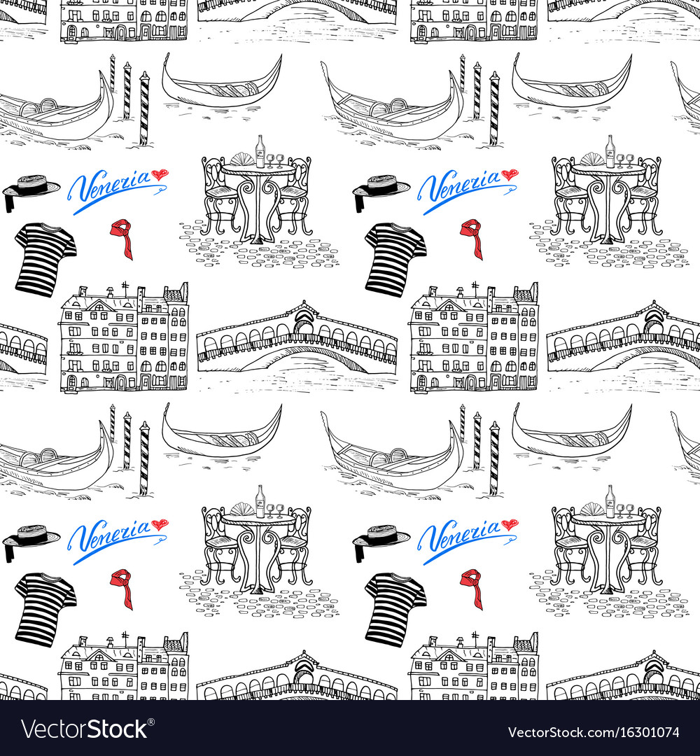 Venice italy seamless pattern hand drawn sketch Vector Image Venice italy seamless pattern hand drawn sketch Vector Image